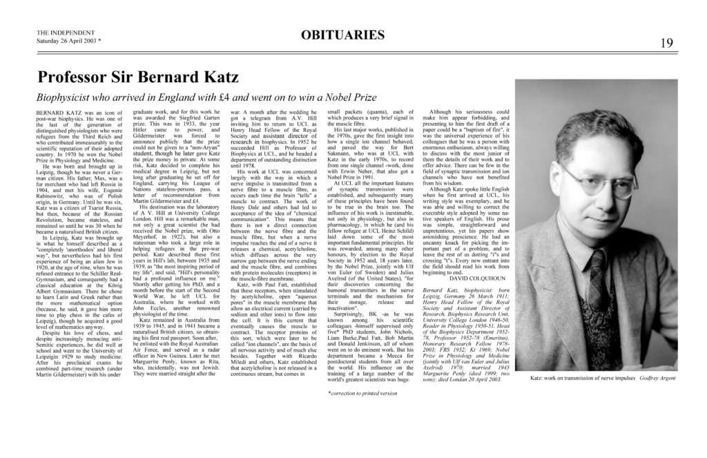 Prize Lecture Memoria - Bernard Katz - The Physiological Society